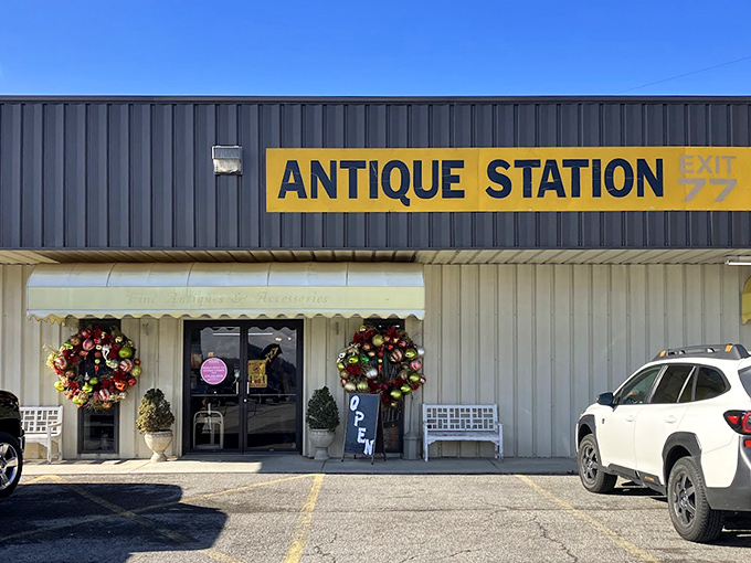 Yellow signage brightens the day like finding that perfect vintage piece you've been searching for.