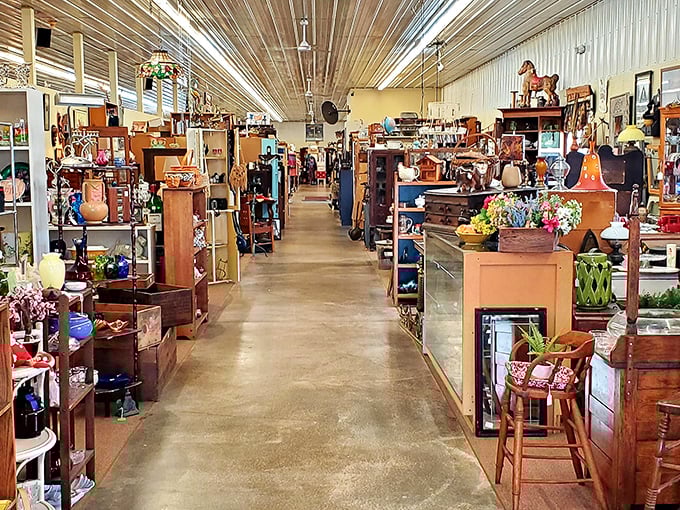 Endless aisles of vintage treasures create shopping streets where weekend warriors find their prizes.