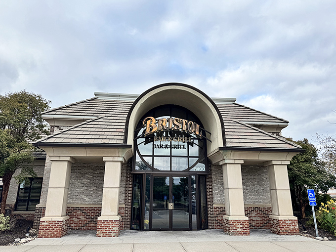 Bristol's elegant brick facade suggests upscale seafood dining where fresh catches meet sophisticated preparation and presentation techniques.