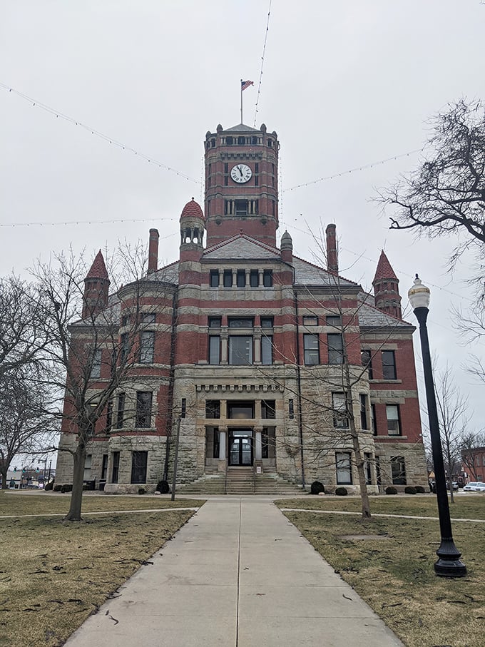 This courthouse stands as a powerful, beautiful monument to local history and civic pride, seemingly untouched by the passing of decades.