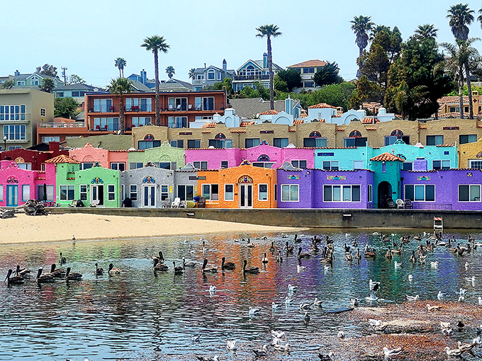 Capitola's rainbow houses line the beach like a box of crayons melted by sunshine.