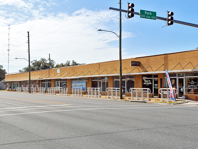 Chiefland's small businesses line up ready to serve locals and visitors alike. The heart of small-town commerce beats strong here.