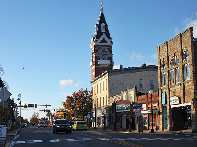 Clarion's charming main street, crowned by a clock tower that seems to slow time itself in this affordable haven.