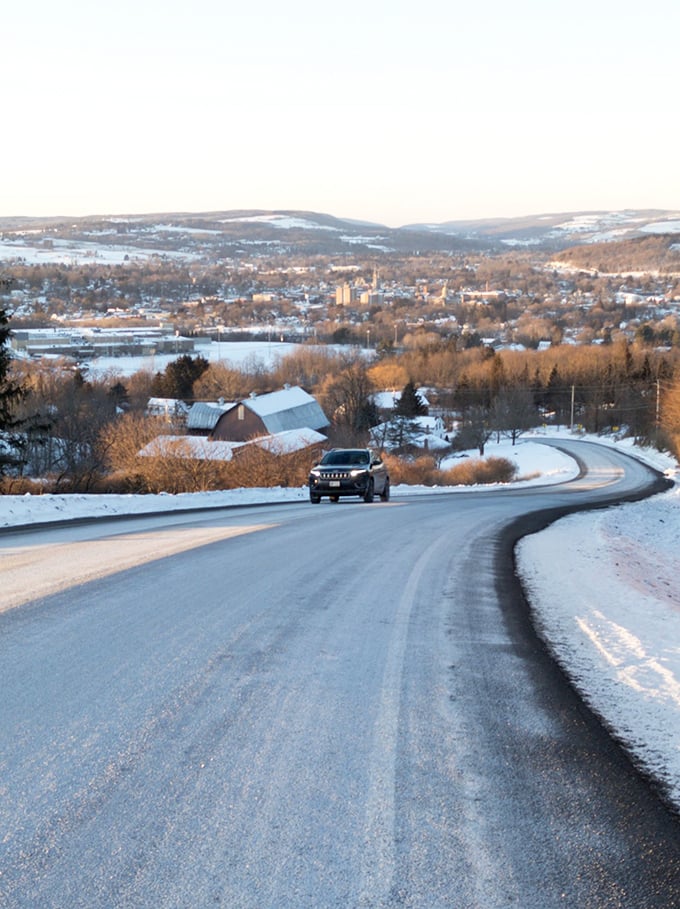 Cortland's aerial view reveals a patchwork of affordable neighborhoods nestled among trees that put on a spectacular autumn show.