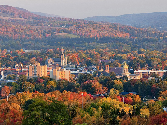 Cortland shines in autumn, surrounded by rolling hills and brilliant fall colors that make this Upstate New York town unforgettable.