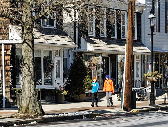 Main Street magic captured in winter light, where every storefront whispers "slow down and stay awhile."