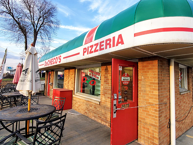 DeCheco's striped awning and brick charm transport you straight to an Italian neighborhood pizzeria.