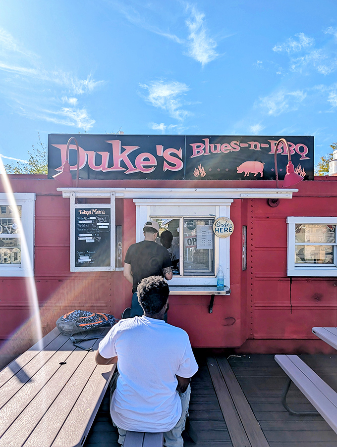 Duke's fiery red trailer is like finding a treasure chest of barbecue gold &ndash; small in size but massive in flavor potential.