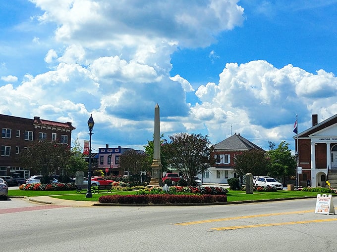 Edgefield's town square looks like it was designed specifically for Sunday afternoon strolls. That monument has seen more history than most history books.