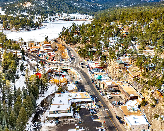 Evergreen's aerial view reveals a town that's found the perfect balance between civilization and wilderness.