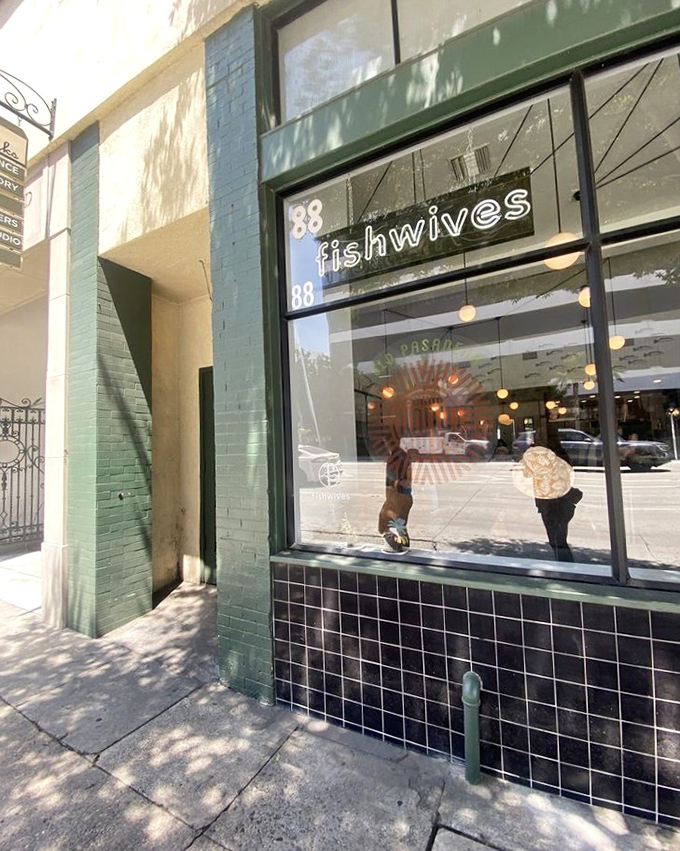 Fishwives' modern storefront brings coastal seafood perfection to the heart of Old Pasadena's bustling streets.