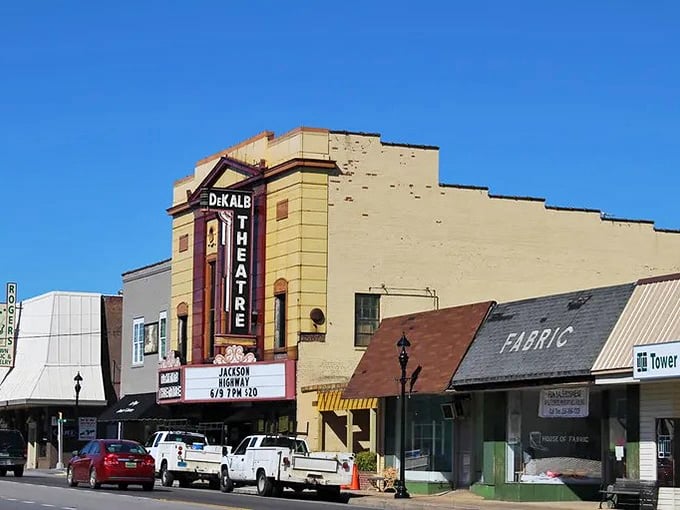 Fort Payne's DeKalb Theatre marquee promises entertainment in a town that rocks its own beat.