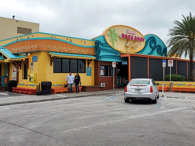 Colorful wave murals capture the ocean's energy, promising fresh catches from Gulf waters nearby.