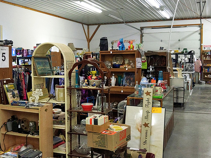 G&G Trading Post keeps it simple on the outside. The blue sign promises authentic trading post experiences inside.