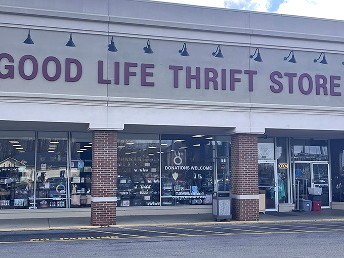 Good Life indeed! This thrift store's straightforward signage promises exactly what awaits inside - quality at low prices.