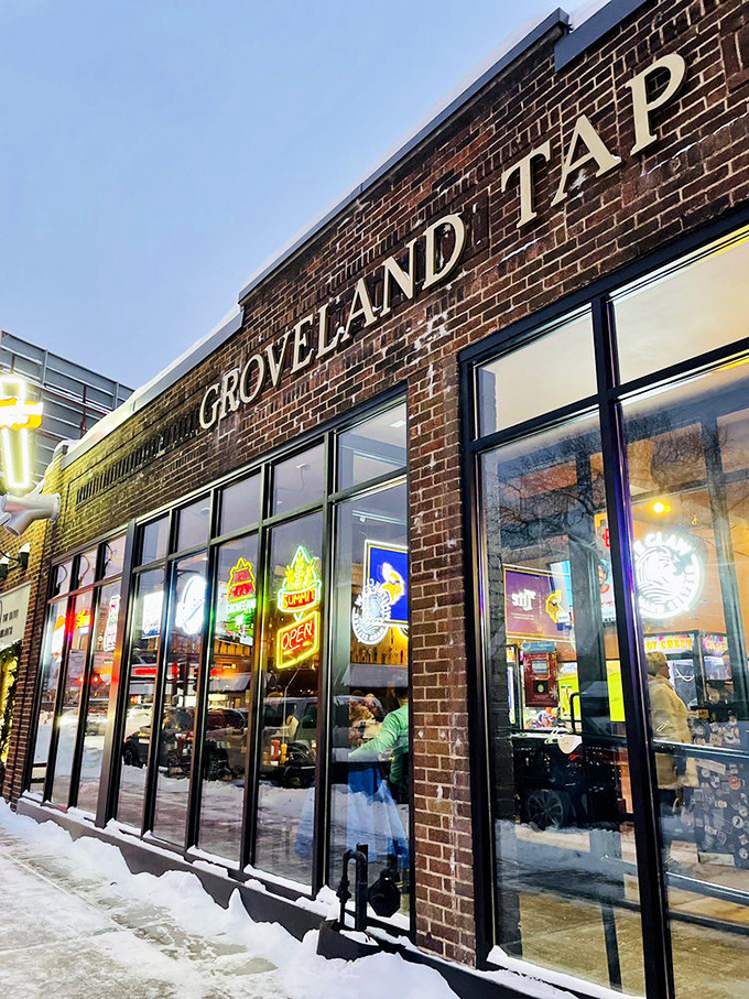 Groveland Tap's classic brick exterior houses St. Paul's answer to the Juicy Lucy question. Spoiler: it's delicious!