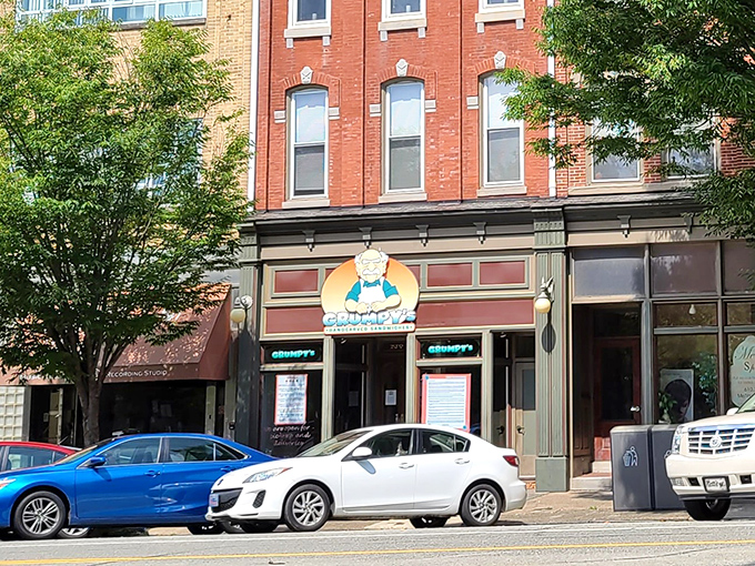 Grumpy might be the name, but those big windows reveal a kitchen where happiness gets served daily.