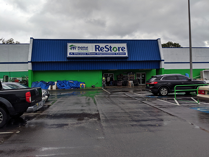 Blue and green colors signal environmental consciousness - Habitat ReStore turns construction surplus into home improvement gold.