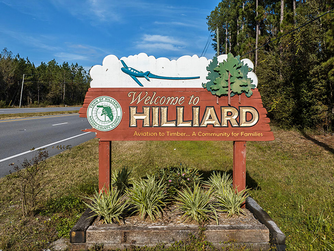 Hilliard welcomes visitors with a charming sign featuring an airplane &ndash; your retirement savings won't need to fly away to live here.