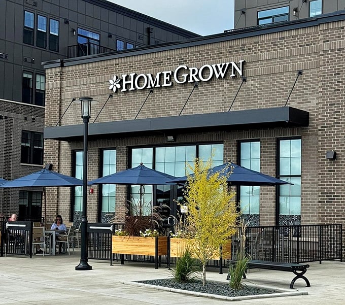 Modern glass and steel housing farm-fresh breakfast dreams - where contemporary design meets Iowa's agricultural heart and soul.