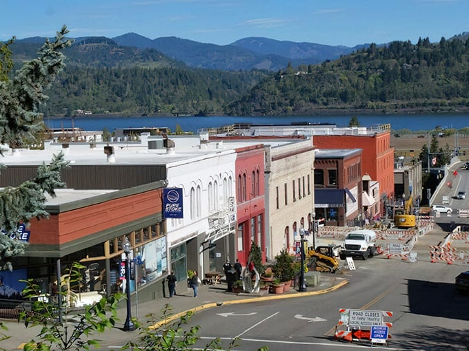 Downtown Hood River showcases colorful historic buildings with the majestic Columbia River and mountain backdrop&mdash;small-town charm with million-dollar views!