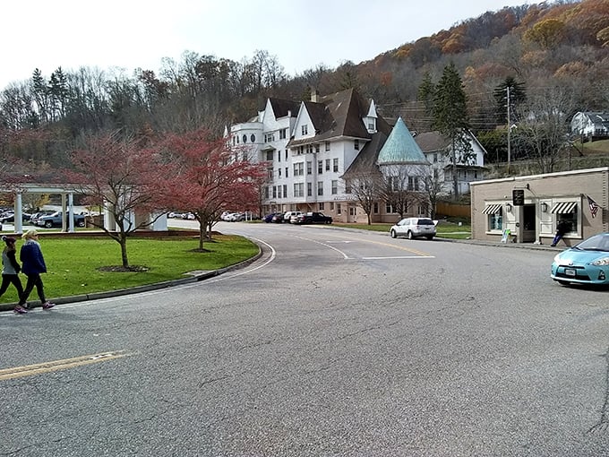 Hot Springs' grand resort buildings stand like castles against the mountains, promising relaxation and elegance in equal measure today.
