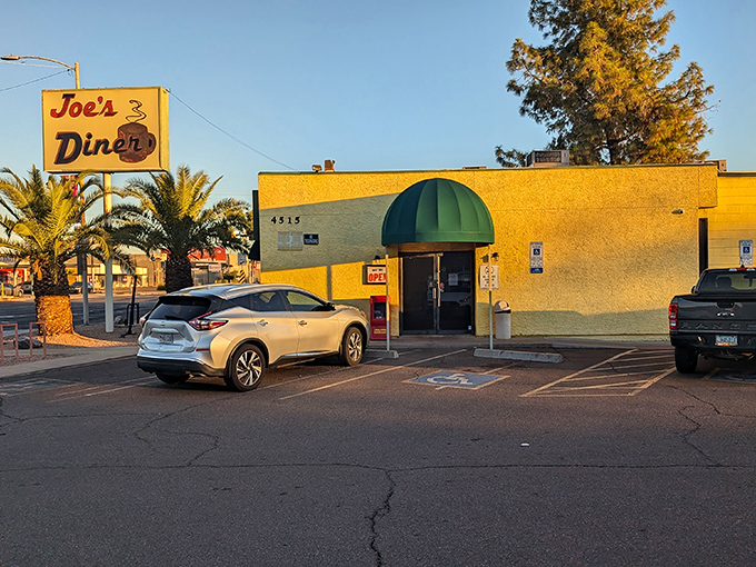 Joe's Diner's sunny yellow exterior brightens the Phoenix landscape – as cheerful as the eggs you'll find on your breakfast plate.