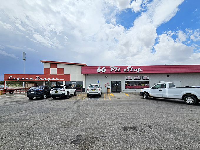 The classic red and white checkerboard of Laguna Burger stands out like a delicious mirage in the desert.