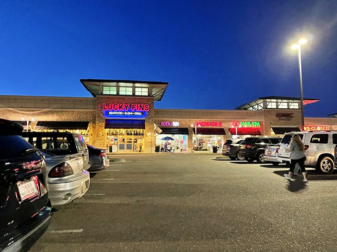 Lucky Fins lights up the night, a beacon for Greeley seafood lovers seeking something special.