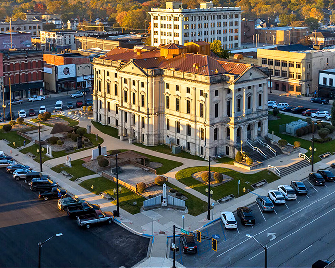 Marion's historic courthouse stands like a limestone guardian watching over the city's affordable neighborhoods.