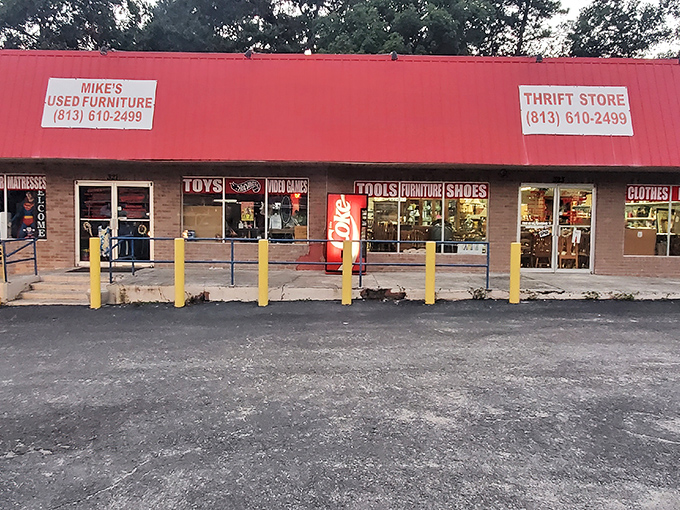 Mike's red-roofed kingdom announces itself like a beacon for bargain hunters seeking furniture and life-changing random discoveries.