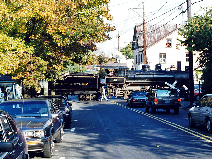 New Hope's main street buzzes with energy even when empty. That train is the ultimate time machine through Pennsylvania history!