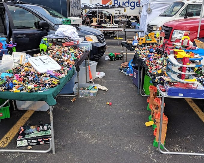 Toy collectors rejoice at the New Meadowlands Flea Market! This table's colorful chaos contains childhood memories for shoppers of every generation.