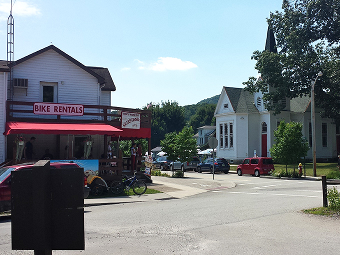 Ohiopyle's bike rental spot sits ready like a launching pad for adventures that'll make your heart race.
