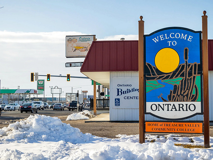 Ontario's welcome sign greets visitors at the eastern edge of Oregon, where housing costs half what you'd pay elsewhere.