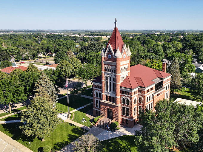 Orange City's courthouse rises majestically, proving small towns can have big architectural dreams too.