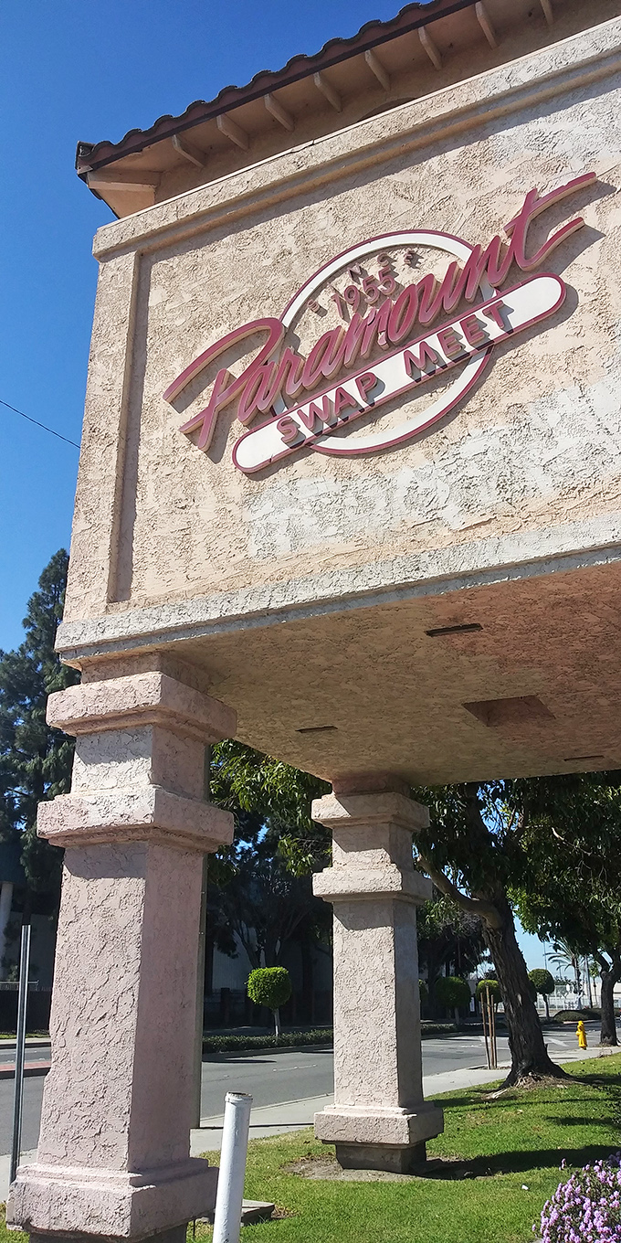 The Paramount sign promises shopping adventures where indoor comfort meets outdoor treasure hunting excitement.