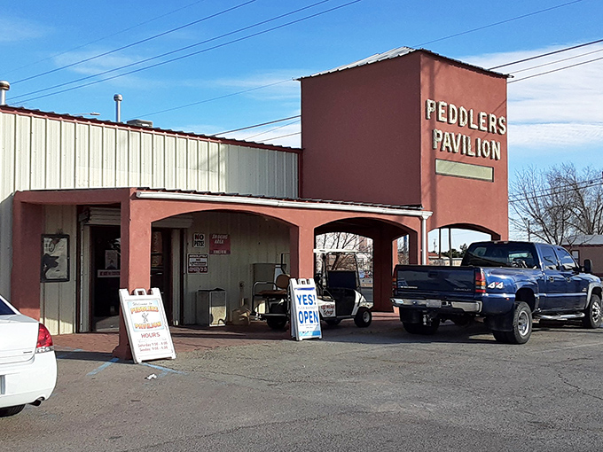 Peddler's Pavilion's distinctive southwestern architecture promises air-conditioned treasure hunting in Las Cruces.