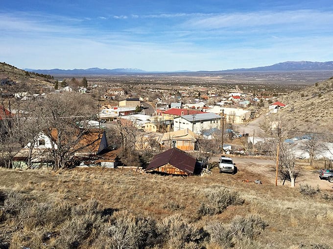 Pioche clings dramatically to the hillside, its historic buildings seemingly defying gravity in this once-wild mining town.
