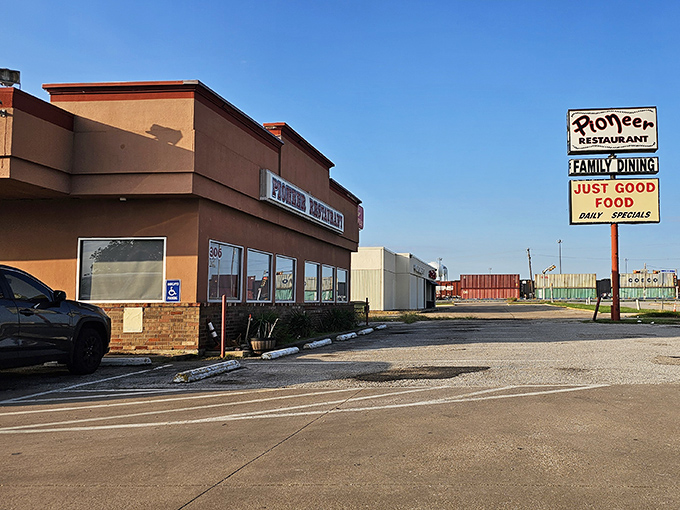 Pioneer Restaurant's vintage sign has guided hungry travelers to "Just Good Food" through changing times and tastes.