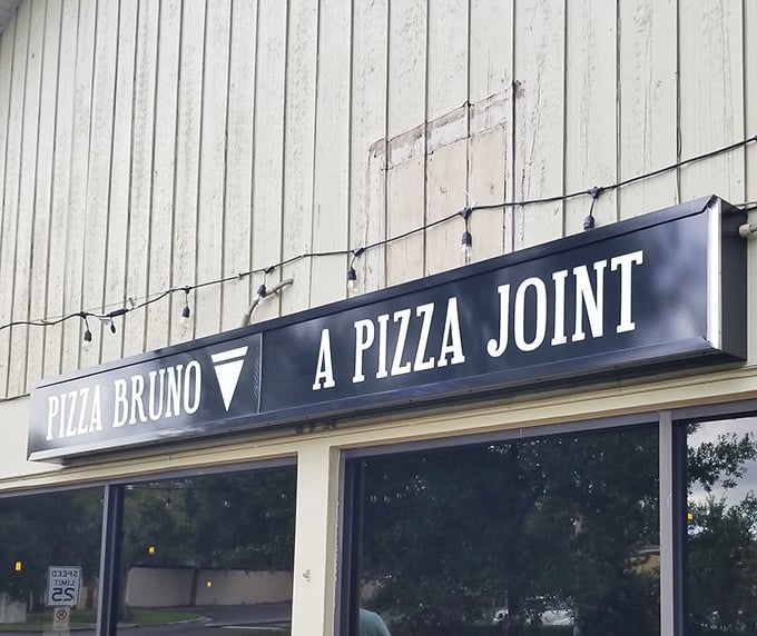Pizza Bruno's minimalist signage lets you know they're serious about their craft. No frills, just pizza perfection in Orlando.