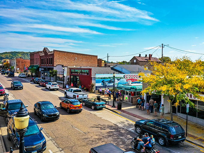 Prairie du Chien's historic downtown radiates small town charm, where classic cars gather and community spirit thrives along the Mississippi.