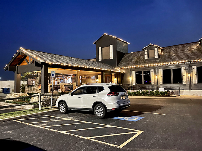 Ranch Steakhouse in OKC glows with evening promise &ndash; modern farmhouse style with serious steak credentials.