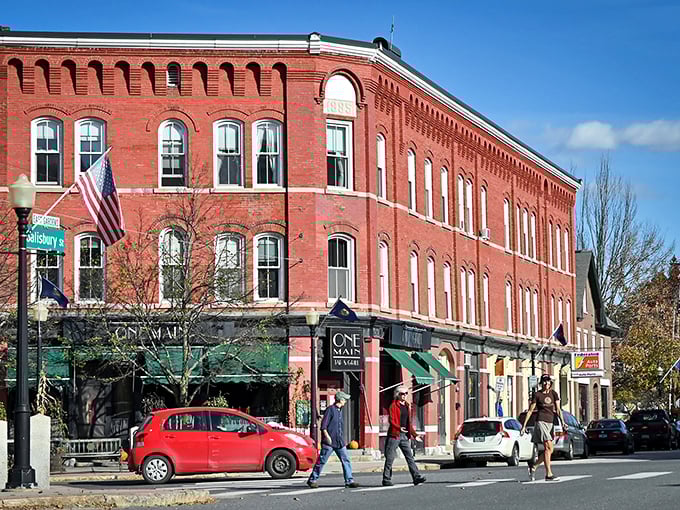 Randolph's aerial view reveals a town nestled among Vermont's rolling hills, where modest rents buy access to postcard-perfect surroundings.