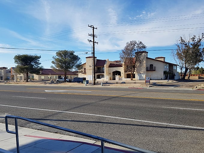 Ridgecrest's desert architecture blends with the landscape, offering practical, affordable housing options under endless blue skies.
