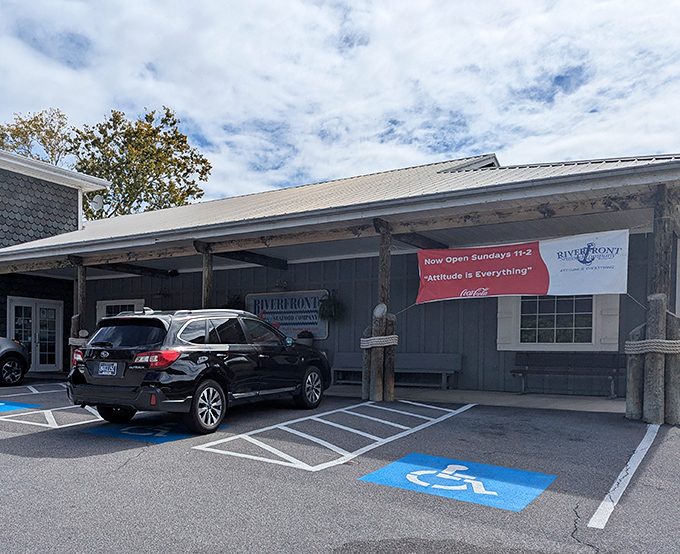 Riverfront Seafood Co (exterior): "Weathered wood perfection. Riverfront's unassuming exterior houses seafood treasures that would make coastal restaurants jealous."