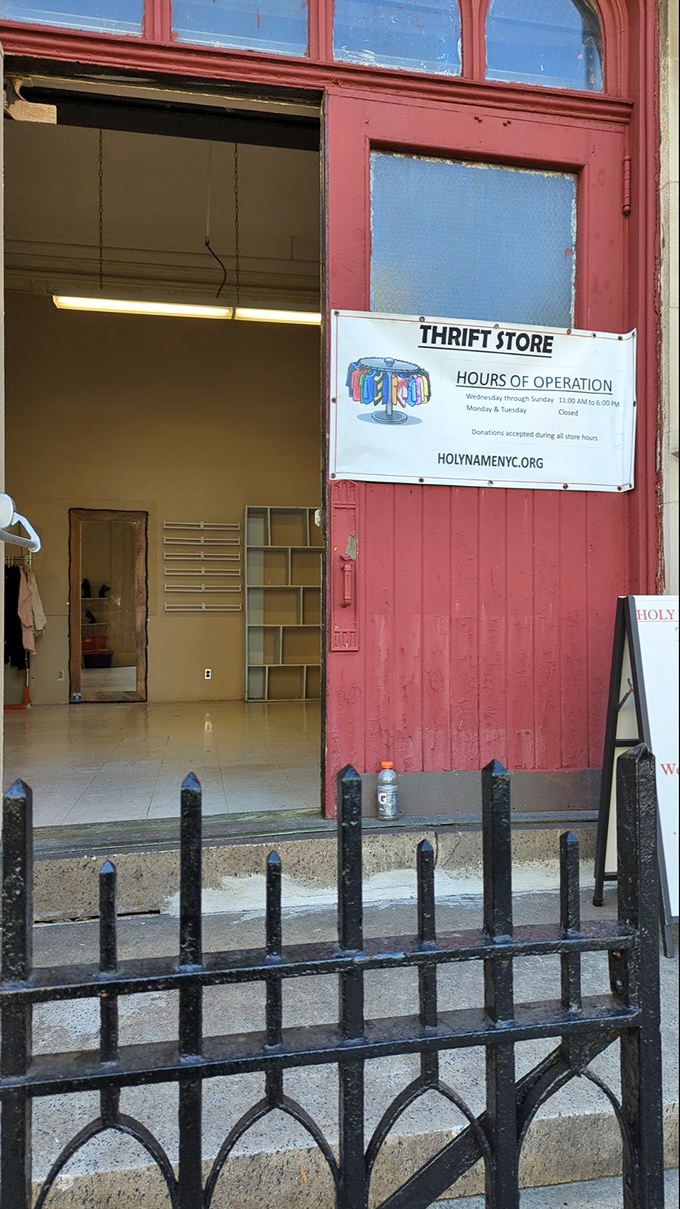 Saint Francis Thrift Store: Simple sign, profound purpose. This unassuming entrance leads to a world of affordable treasures and community support.