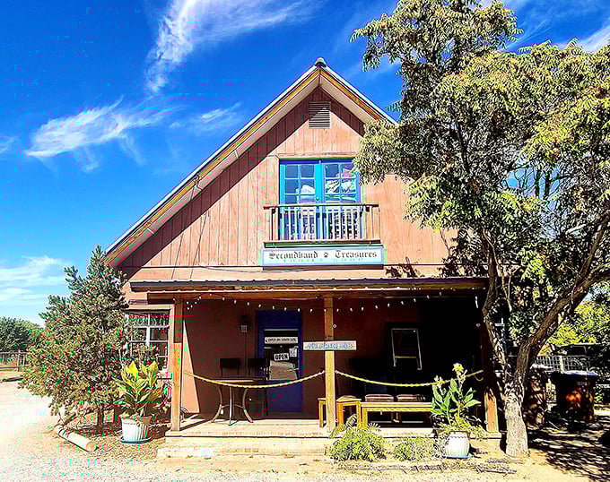 Secondhand Treasures' rustic charm looks straight out of a storybook. That wooden balcony has probably witnessed countless "I found it!" moments.