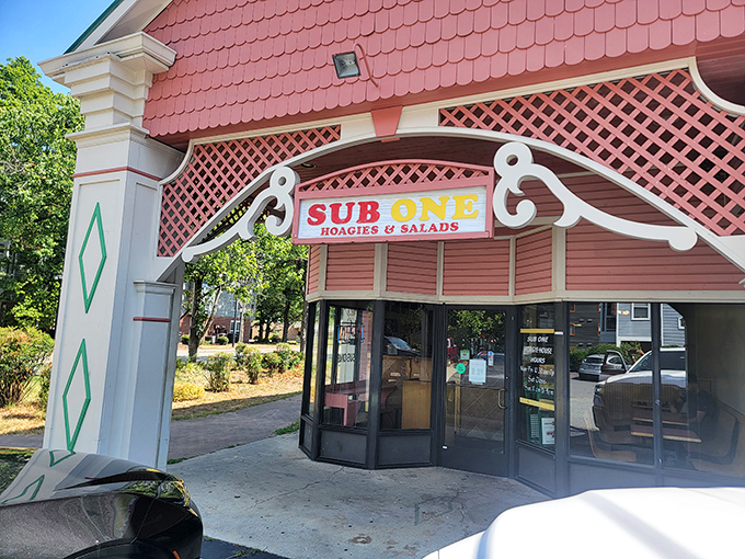 That distinctive pink exterior isn't shy about announcing serious hoagie credentials to Charlotte's hungry masses.