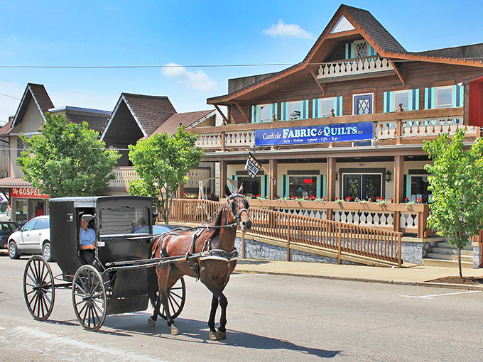Sugarcreek's Swiss-inspired architecture and horse-drawn buggies create a storybook setting that feels worlds away from ordinary life.